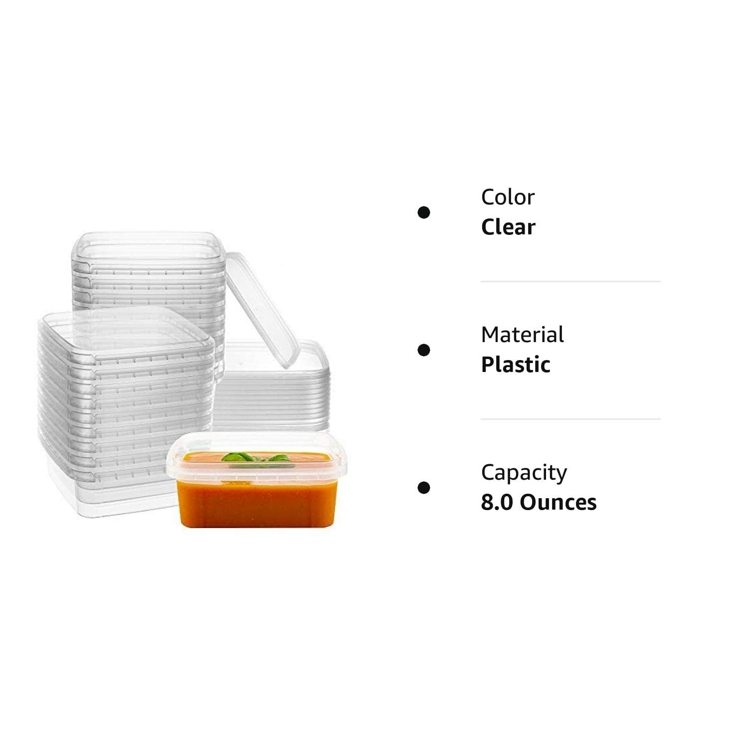 8-oz. Square Clear Deli Containers with Lids | Stackable, Tamper-Proof BPA-Free Food Storage Containers | Recyclable Space Saver Airtight Container for Kitchen Storage, Meal Prep, Take Out | 20 Pack