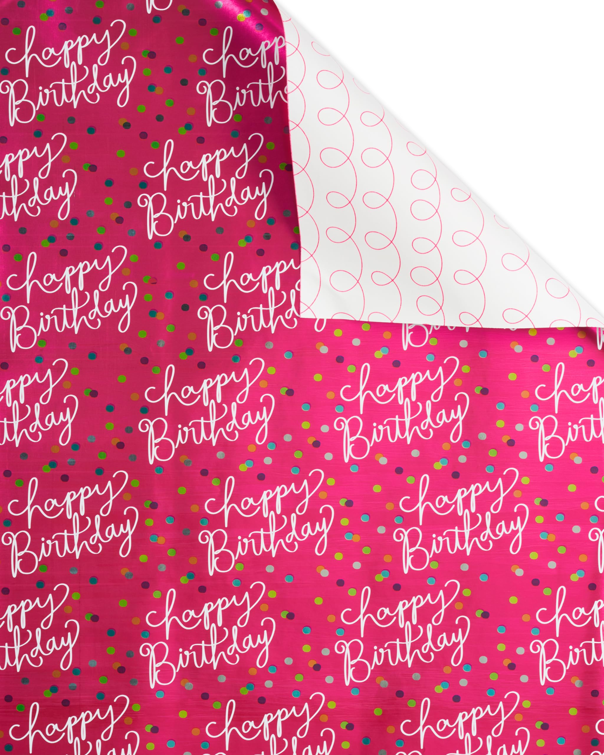 American Greetings Reversible Birthday Wrapping Paper, Floral, Cupcakes, and Polka Dots (4 Rolls, 120 sq. ft)