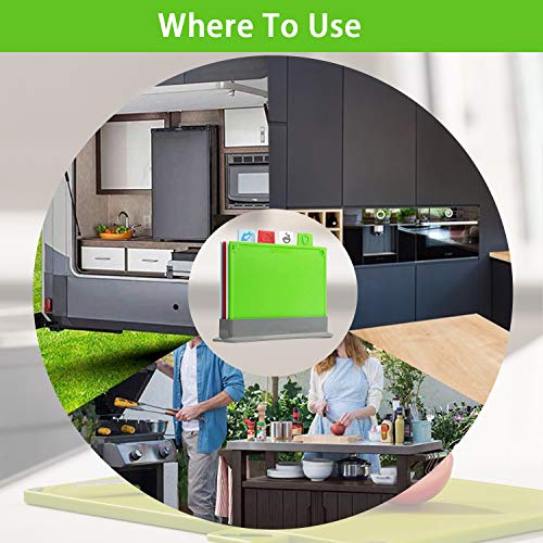 Chopping Board Set for Kitchen,Set of 4 Small Cutting Boards with Index Color Coded Food Icon, Non-slip BPA Free Approved Reversible Chef Dishwasher Safe Thicker Easy-access Draining Rack, 11.5” x7.8"