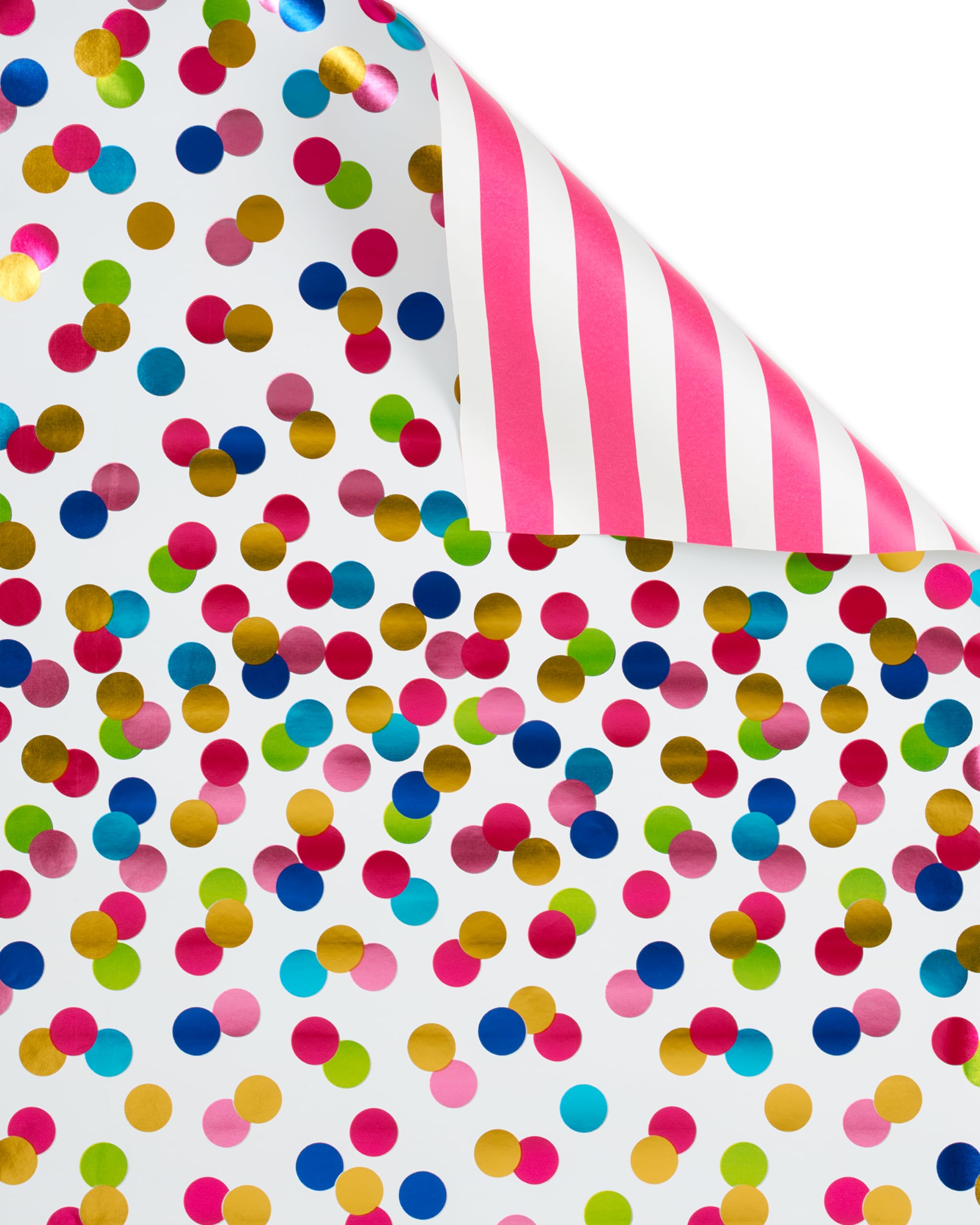 American Greetings Reversible Birthday Wrapping Paper, Floral, Cupcakes, and Polka Dots (4 Rolls, 120 sq. ft)