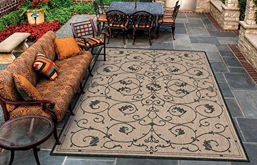 Couristan Recife Veranda 5-Feet 3-Inch by 7-Feet 6-Inch Rug, Cocoa and Black