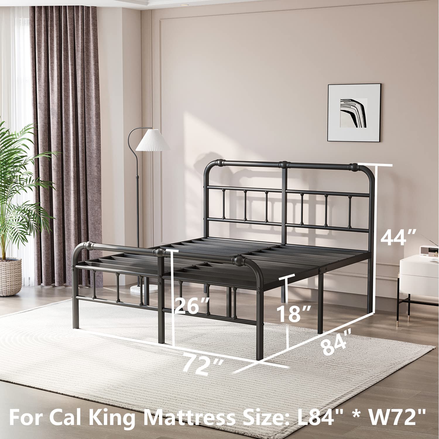 Bedella California King Bed Frames with Headbaord and Footboard, 18 Inches High, Heavy Duty 3500lbs Steel Slats Support, Easy to Assemble, Noise Free, No Box Sprig Needed