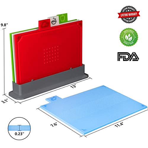 Chopping Board Set for Kitchen,Set of 4 Small Cutting Boards with Index Color Coded Food Icon, Non-slip BPA Free Approved Reversible Chef Dishwasher Safe Thicker Easy-access Draining Rack, 11.5” x7.8"