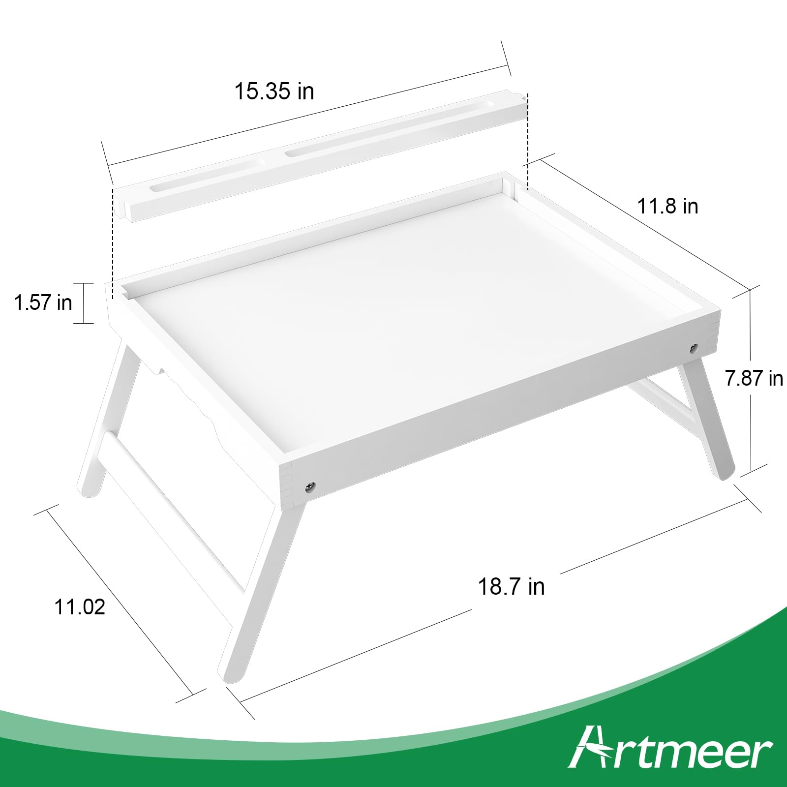 Bed Tray Table with Handles Folding Legs Bamboo Breakfast Food Tray with Media Slot for Platters,Laptop Desk,Snack,TV Tray Kitchen Serving Tray