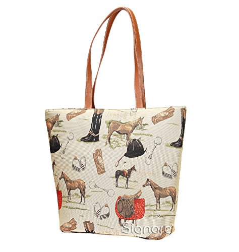 Signare Tapestry Shoulder Bag Tote Bag for Women with Horse Design (SHOU-HOR)