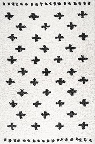 JONATHAN Y MOH403A-3 Cristo Berber Geometric Shag Indoor Area-Rug Bohemian Contemporary Easy-Cleaning Bedroom Kitchen Living Room Non Shedding, 3 X 5, White/Black
