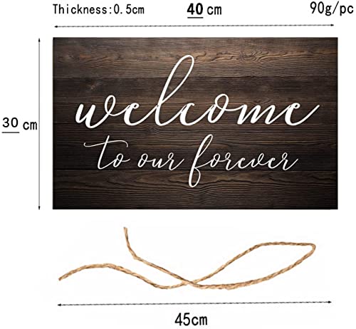 J.DXHY Welcome to Our Forever Sign, Rustic Wooden Welcome Wedding Sign, Brown, 18"x12"
