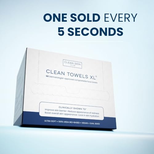 Clean Skin Club Clean Towels XL™, 100% USDA Biobased Face Towel, Disposable Face Towelette, Eczema Association Accepted, Makeup Remover Dry Wipes, Ultra Soft, 100 Ct, 2 Pack