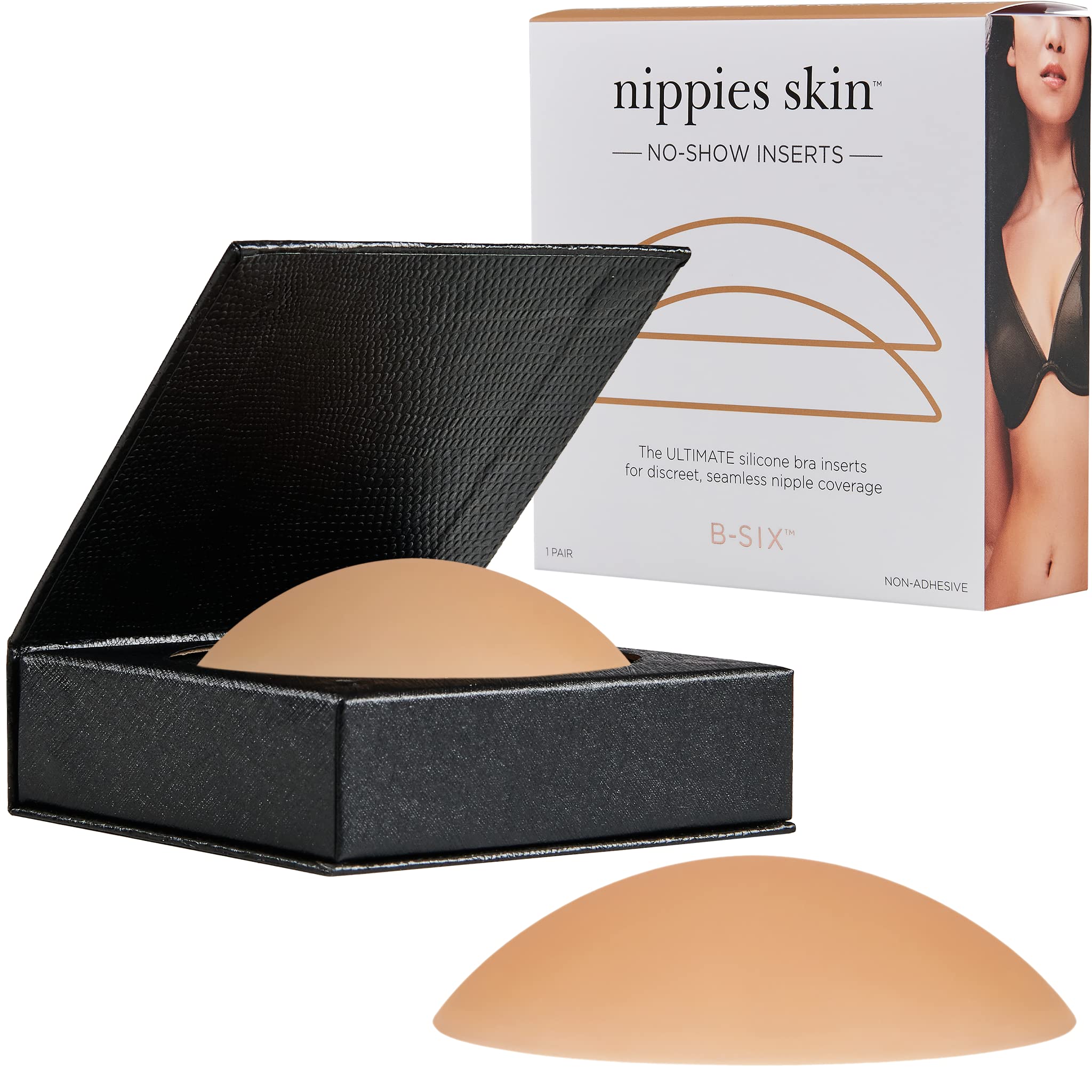 Nippies Non-Adhesive Bra Liner Nipple Covers for Women β Reusable Silicone No-Show Inserts Bra Pad Enhancements with Travel Box