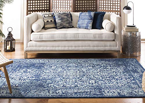 SAFAVIEH Evoke Collection 8' x 10' Navy/Ivory EVK256A Oriental Distressed Non-Shedding Living Room Bedroom Dining Home Office Area Rug