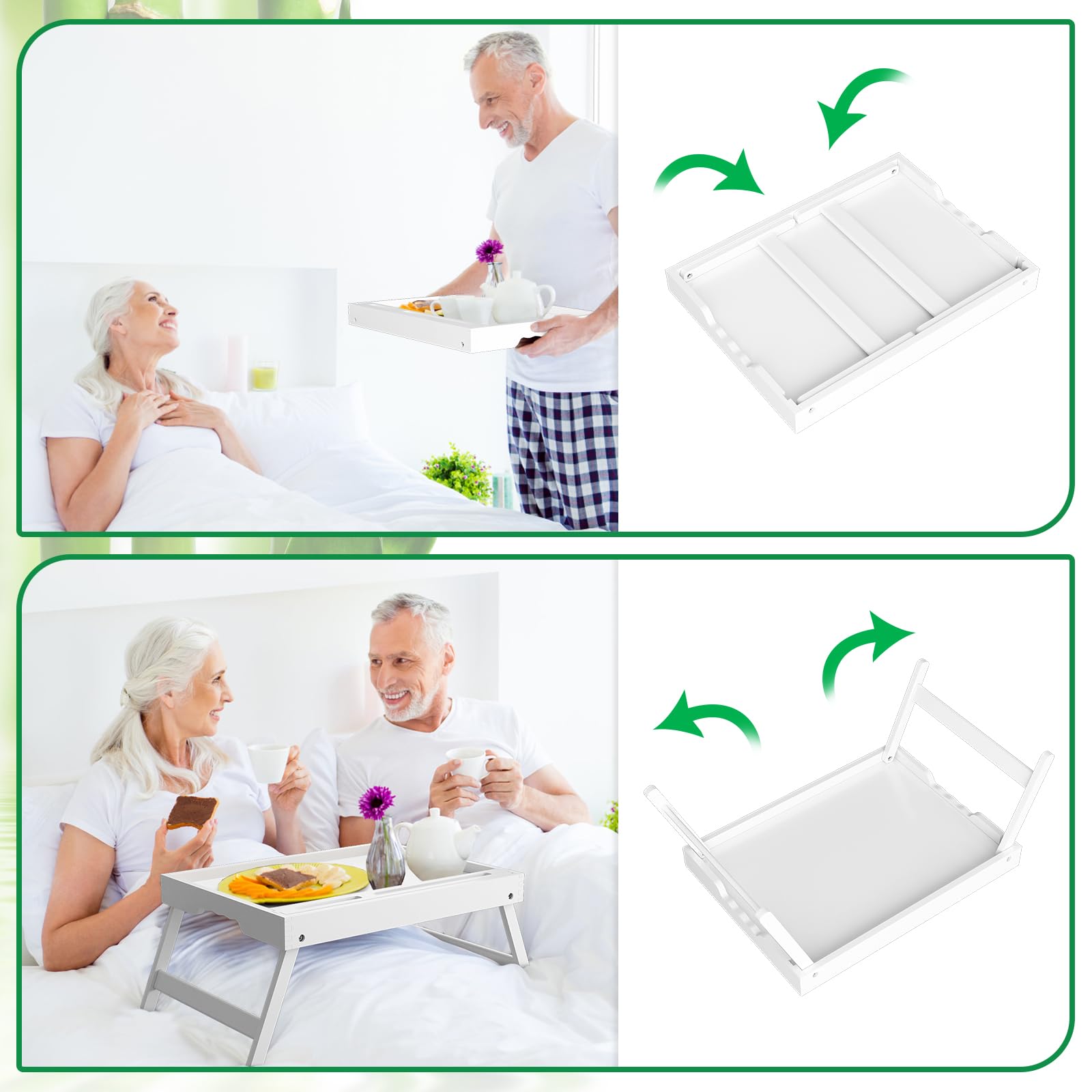 Bed Tray Table with Handles Folding Legs Bamboo Breakfast Food Tray with Media Slot for Platters,Laptop Desk,Snack,TV Tray Kitchen Serving Tray