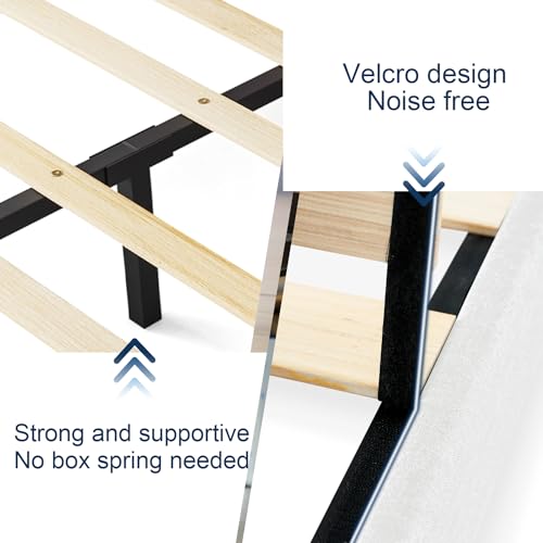 Molblly Full Size Bed Frame with Upholstered Headboard, Strong Frame, and Wooden Slats Support, Non-Slip and Noise-Free, No Box Spring Needed, Easy Assembly, Off White