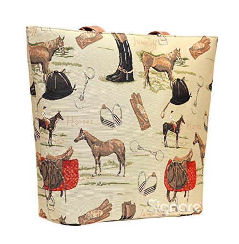 Signare Tapestry Shoulder Bag Tote Bag for Women with Horse Design (SHOU-HOR)