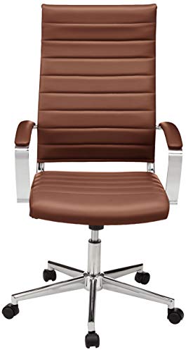 Amazon Basics High-Back Executive Swivel Office Desk Chair with Ribbed Puresoft Upholstery - Brick Red, Lumbar Support, Modern Style