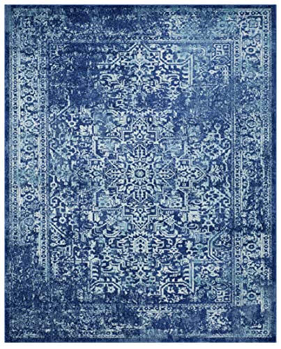 SAFAVIEH Evoke Collection 8' x 10' Navy/Ivory EVK256A Oriental Distressed Non-Shedding Living Room Bedroom Dining Home Office Area Rug
