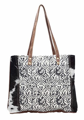 Myra Bag Cotton & Cowhide Upcycled Canvas Tote Bag S-1136