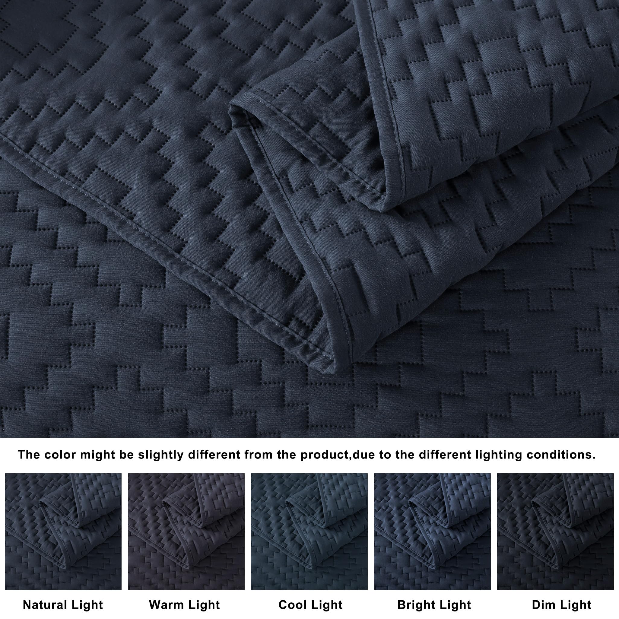 R.SHARE Oversized California King Size Quilt Bedding Sets with Pillow Shams, Navy Blue Cal King Lightweight Soft Bedspread Coverlet for All Season, 118x106 inches