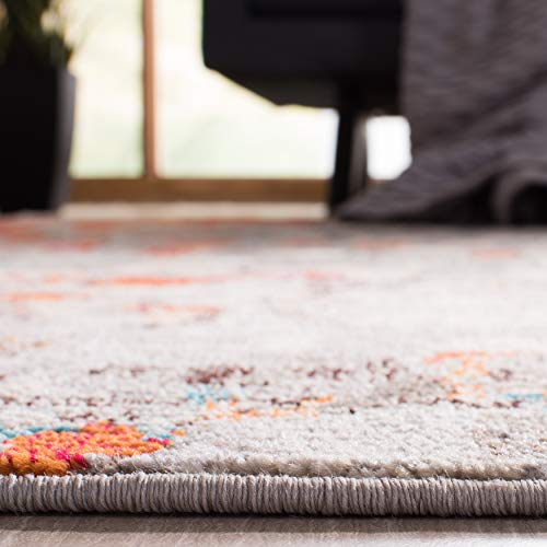 SAFAVIEH Madison Collection 8' x 10' Grey/Orange MAD425H Boho Abstract Distressed Non-Shedding Living Room Bedroom Dining Home Office Area Rug