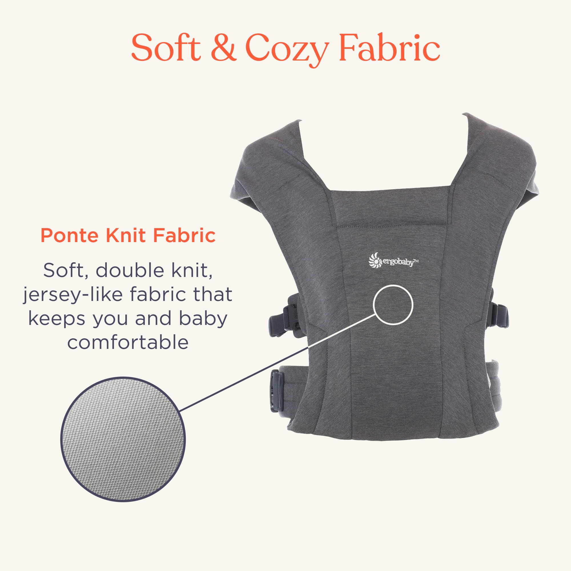 Ergobaby Embrace Cozy Newborn Baby Wrap Carrier (7-25 Pounds), Ponte Knit, Pure Black