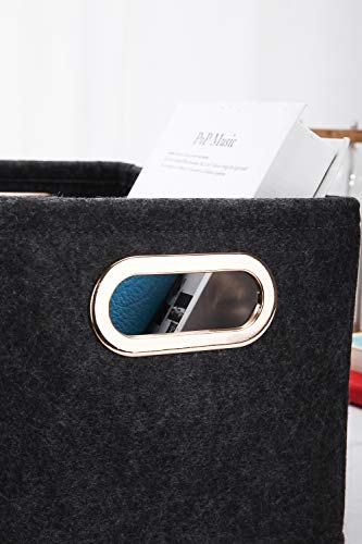 Collapsible Storage Bins Foldable Felt Fabric Storage Basket Organizer Boxes Containers with Handles Metal Handles for Nursery Toys,Kids Room,Clothes,Towels,Magazine