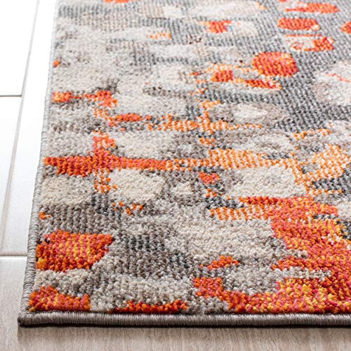 SAFAVIEH Madison Collection 8' x 10' Grey/Orange MAD425H Boho Abstract Distressed Non-Shedding Living Room Bedroom Dining Home Office Area Rug