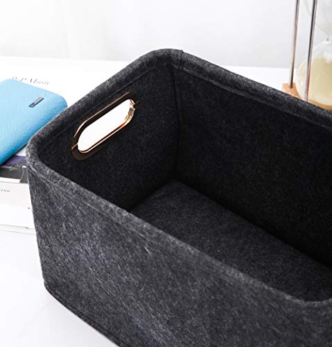 Collapsible Storage Bins Foldable Felt Fabric Storage Basket Organizer Boxes Containers with Handles Metal Handles for Nursery Toys,Kids Room,Clothes,Towels,Magazine