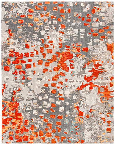 SAFAVIEH Madison Collection 8' x 10' Grey/Orange MAD425H Boho Abstract Distressed Non-Shedding Living Room Bedroom Dining Home Office Area Rug