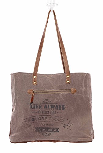 Myra Bag Cotton & Cowhide Upcycled Canvas Tote Bag S-1136