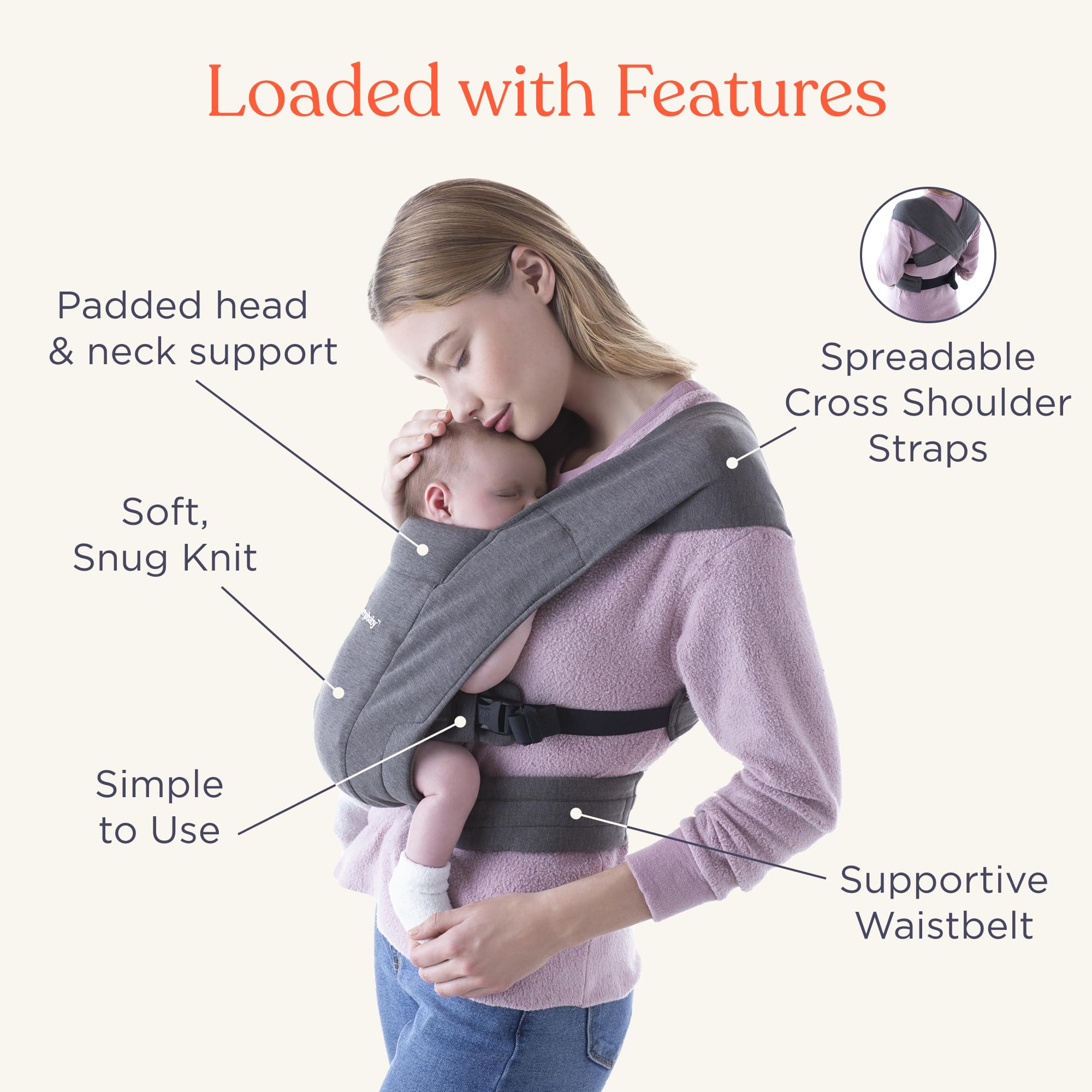 Ergobaby Embrace Cozy Newborn Baby Wrap Carrier (7-25 Pounds), Ponte Knit, Pure Black