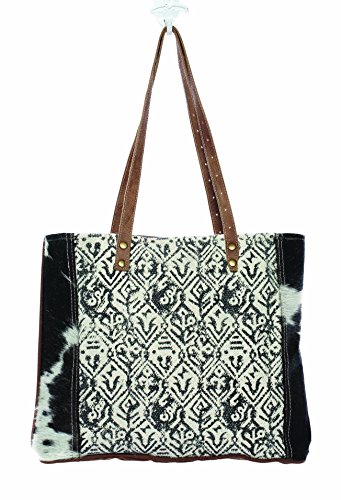 Myra Bag Cotton & Cowhide Upcycled Canvas Tote Bag S-1136