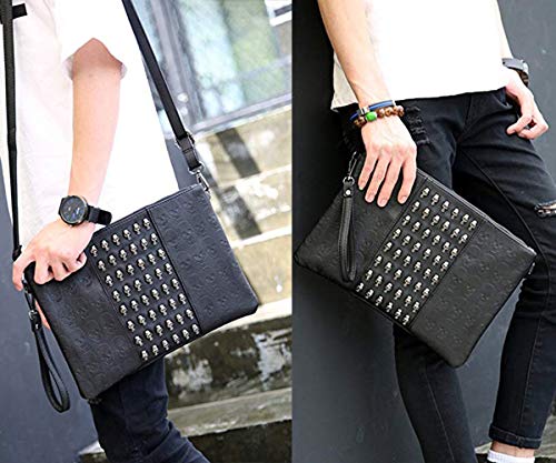FiveloveTwo Women Punk Skull Print Clutch PU Leather Satchel Shoulder Tote Top-handle Purse Handbag Black