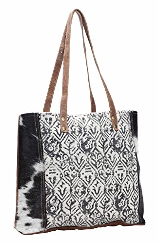 Myra Bag Cotton & Cowhide Upcycled Canvas Tote Bag S-1136