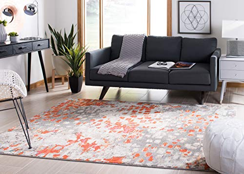 SAFAVIEH Madison Collection 8' x 10' Grey/Orange MAD425H Boho Abstract Distressed Non-Shedding Living Room Bedroom Dining Home Office Area Rug