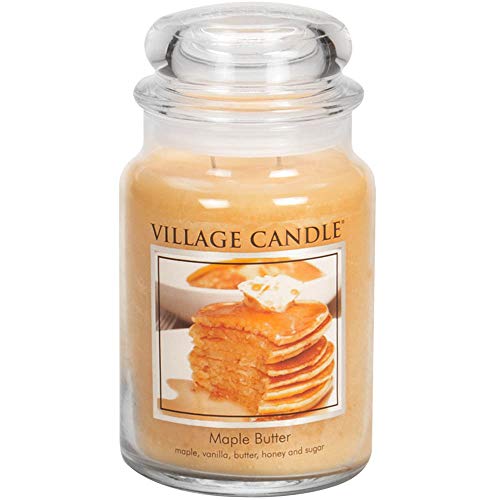 Village Candle Maple Butter Large Glass Apothecary Jar Scented Candle, 21.25 oz, Yellow