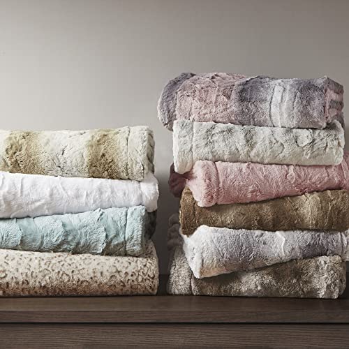 Madison Park Zuri Soft Plush Luxury Oversized Faux Fur Throw Animal Stripes Design, Faux Mink On The Reverse, Modern Cold Weather Blanket for Bed, Sofa Couch, 60x70", Grey