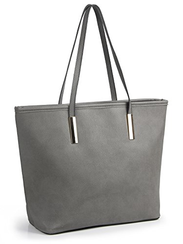 Simple Solid Color Pu Leather Top Handle Satchel Handbags for Women Shoulder Bags(Grey)