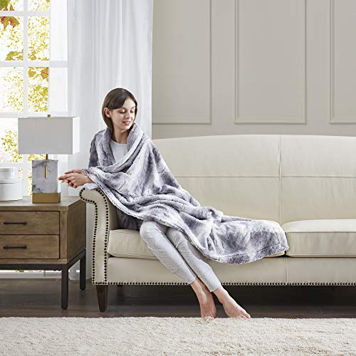 Madison Park Zuri Soft Plush Luxury Oversized Faux Fur Throw Animal Stripes Design, Faux Mink On The Reverse, Modern Cold Weather Blanket for Bed, Sofa Couch, 60x70", Grey