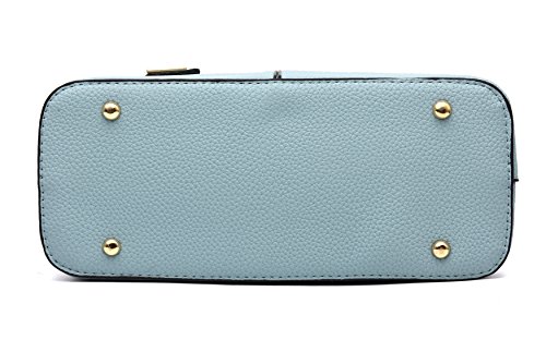 Covelin Women's Top-handle Cross Body Handbag Middle Size Purse Durable Leather Tote Bag Light Blue