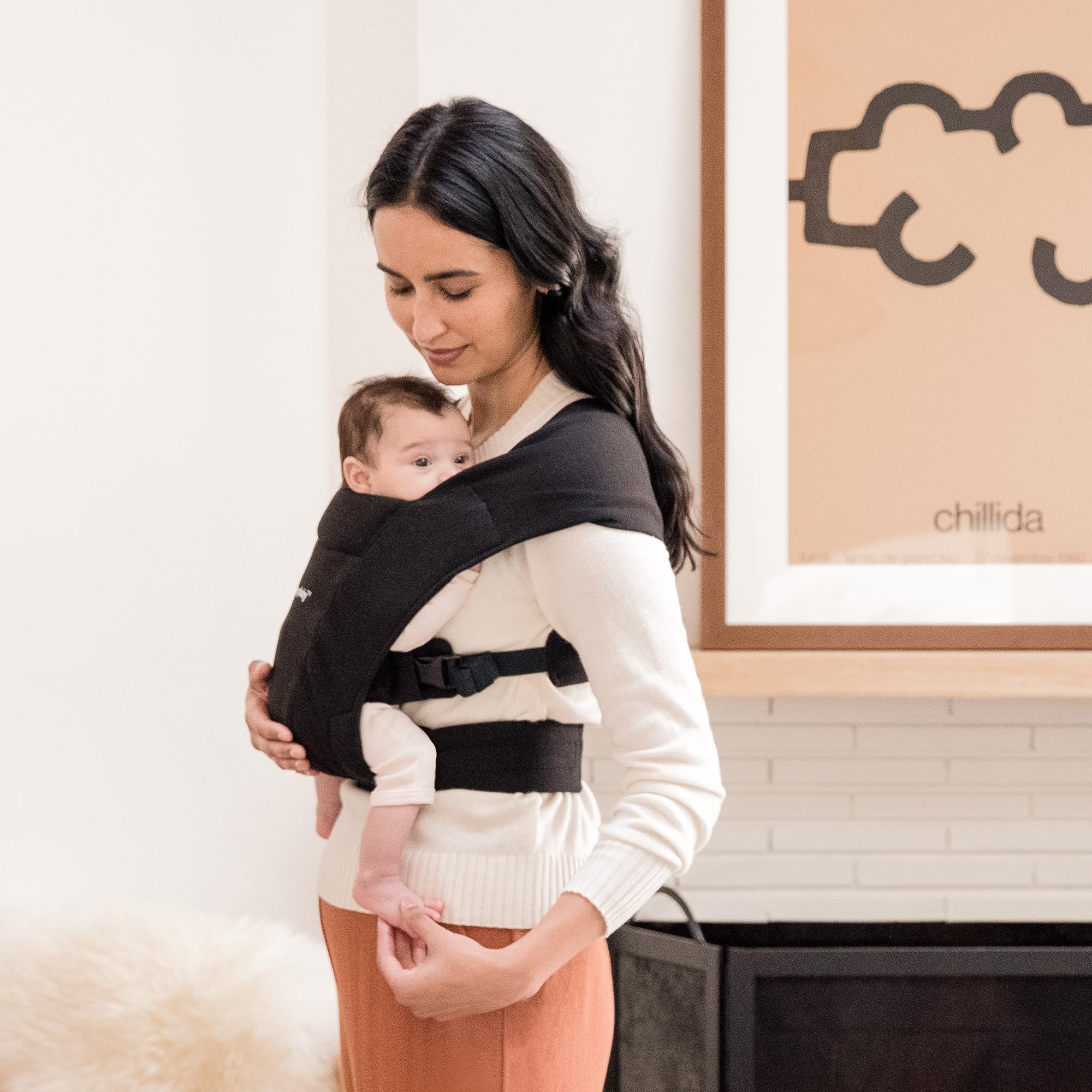 Ergobaby Embrace Cozy Newborn Baby Wrap Carrier (7-25 Pounds), Ponte Knit, Pure Black
