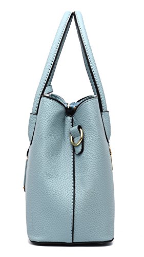 Covelin Women's Top-handle Cross Body Handbag Middle Size Purse Durable Leather Tote Bag Light Blue