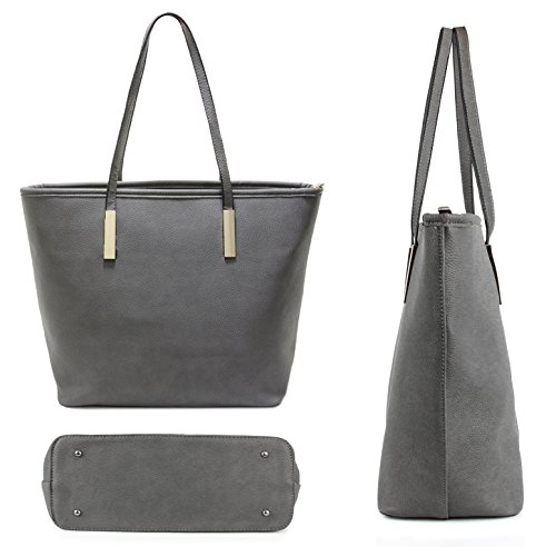 Simple Solid Color Pu Leather Top Handle Satchel Handbags for Women Shoulder Bags(Grey)