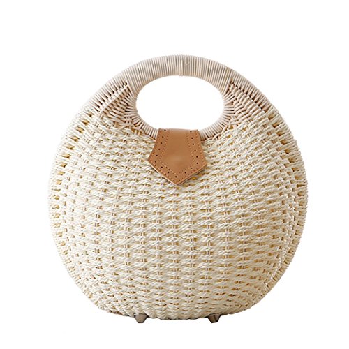 TONWHAR® Lady's Stylish Shell Shape Straw Tote Handbag Rattan Beach Bag (White)