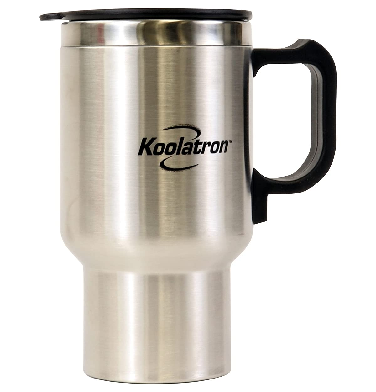 Koolatron 12V USB Insulated Travel Mug with Heater, 500 mL (17 oz), Silver and Black Stainless Steel for Car, SUV, Truck, Office, Home, Dorm