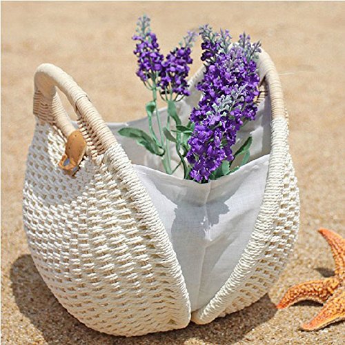 TONWHAR® Lady's Stylish Shell Shape Straw Tote Handbag Rattan Beach Bag (White)