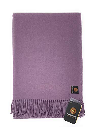 Alpaca Home - 100% Baby Alpaca Wool Solid Throw Blanket, All Natural, Hypoallergenic & Allergen Free for Home Décor or Travel 51 X 71 inches (Purple Haze)