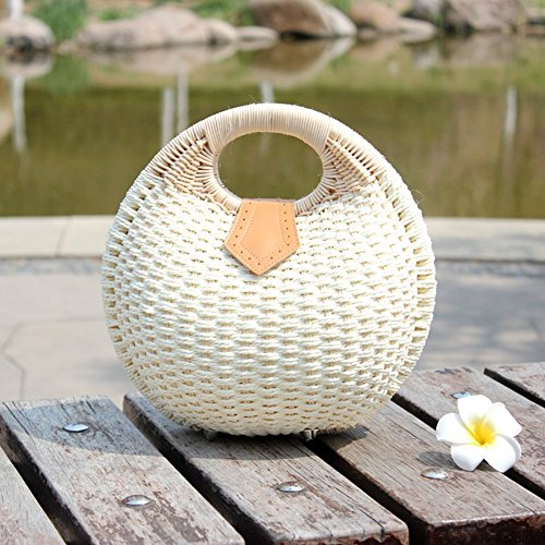 TONWHAR® Lady's Stylish Shell Shape Straw Tote Handbag Rattan Beach Bag (White)