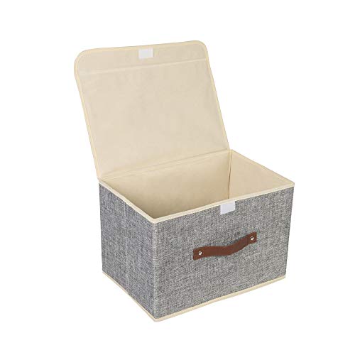 YELAIYEHAO Storage Bins Set, Pack of 2 Foldable Storage Box Cube with Lids and Handles Fabric Storage Basket Bin Organizer Collapsible Drawers Containers (Grey, 15"X10"X10")