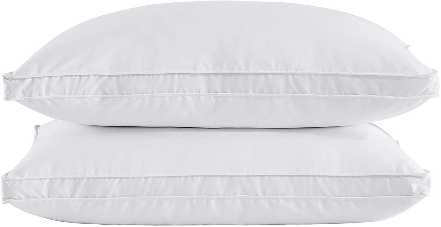 puredown® Goose Feather Down Pillow Gusseted Bed Pillows for Sleeping 100% Cotton Shell Set of 2 Standard Size
