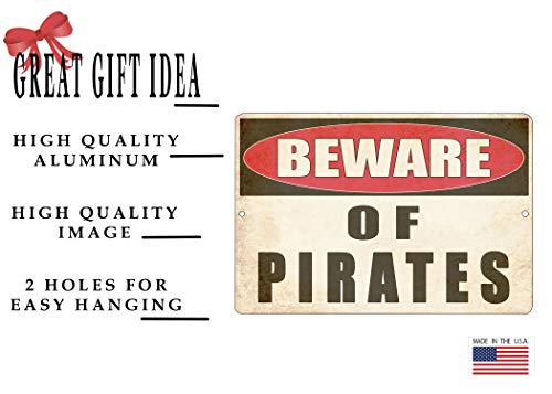 Rogue River Tactical Funny Sarcastic Metal Tin Sign Wall Decor Man Cave Bar Yard Wall Warning Beware of Pirates