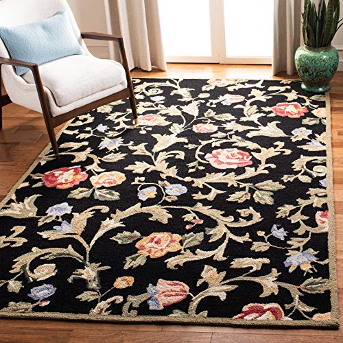 SAFAVIEH Chelsea Collection 7'9" x 9'9" Black HK310B Hand-Hooked French Country Wool Area Rug